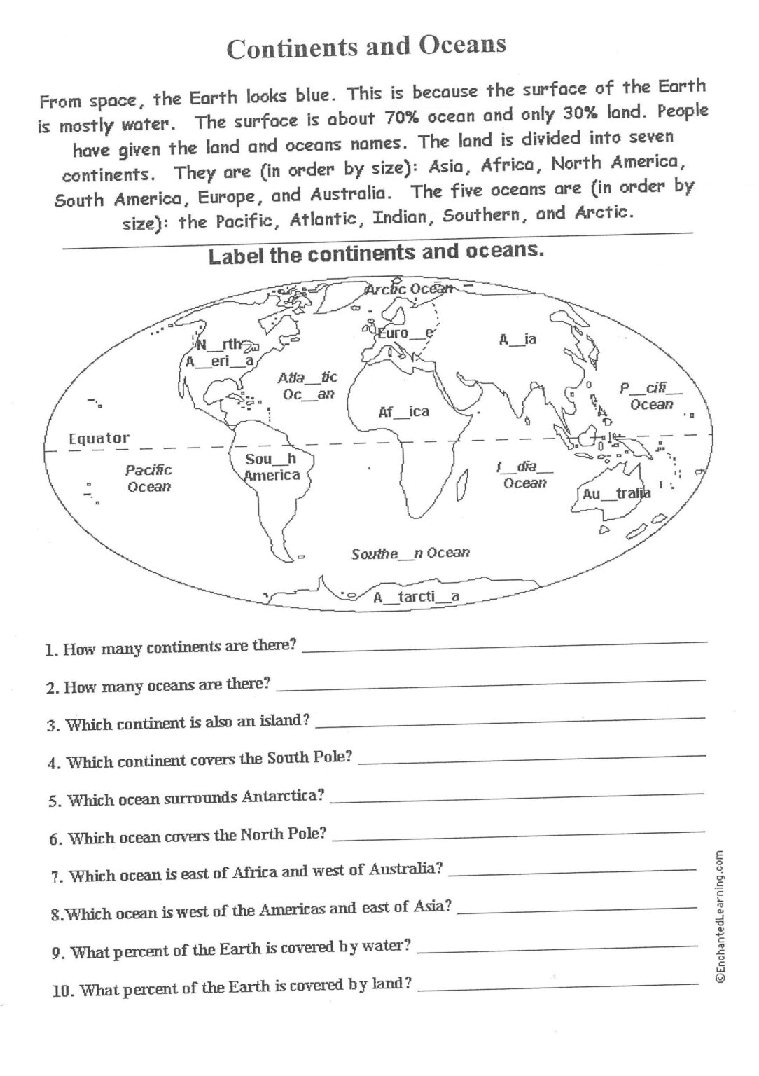 Free Printable Continents and Oceans Worksheet – FREE Printable